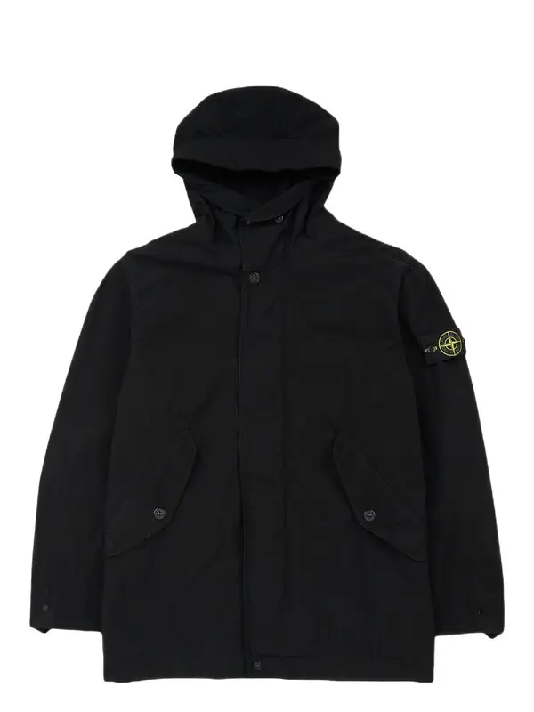 Stone Island Logo Patch Hooded Jacket - Black
