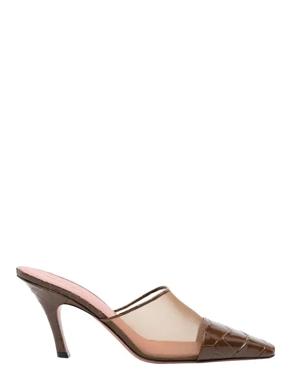 Amina Muaddi Pointed-toe High-heeled Slides With Mesh Paneling - Brown