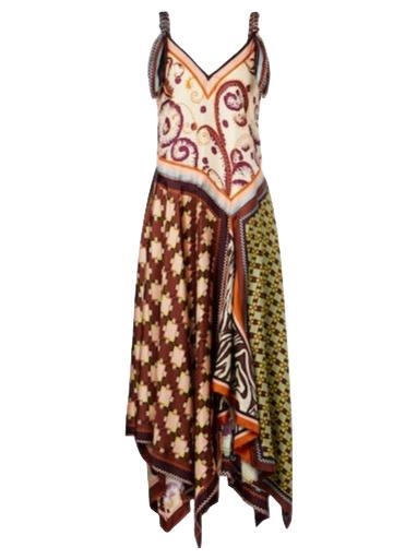 ALEMAIS Asymmetric Printed Silk Twill Midi Dress - Multicolor