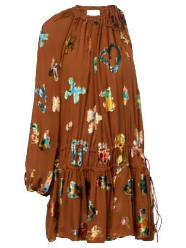 ALEMAIS Embroidered Silk-blend Mini Dress - Brown