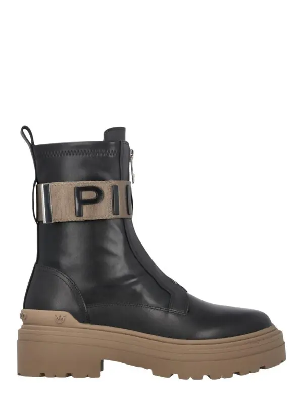 Pinko Logo Detailed Zip Up Ankle Boots - Black