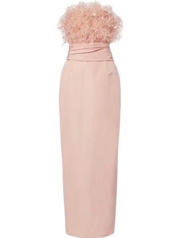 Oscar De La Renta Feather-trimmed Silk Faille Bustier Gown - Nude