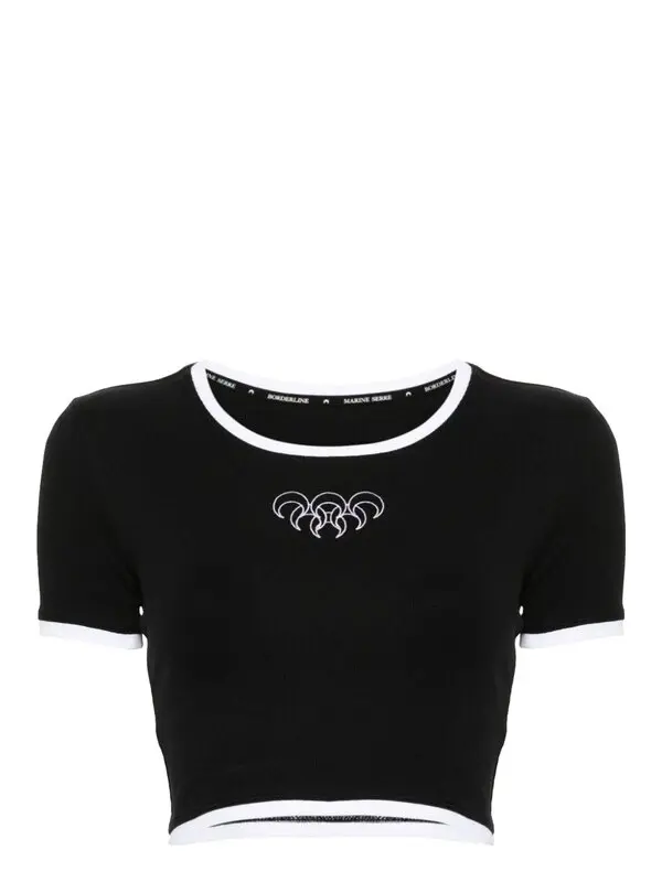MARINE SERRE Logo Embroidered Crewneck T-shirt - Black