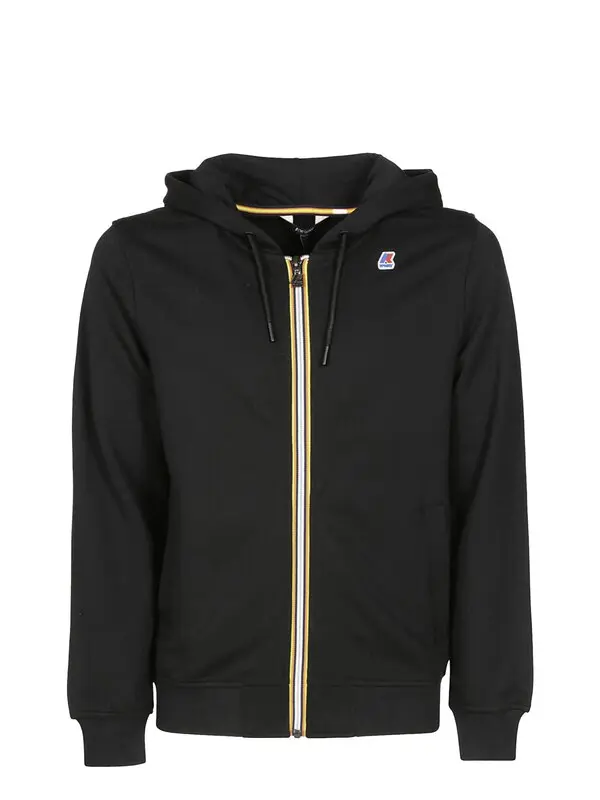 K-WAY Hooded Zip-up Casual Jacket With Logo - Black