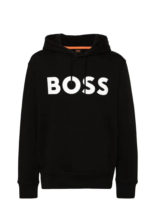 Hugo Boss Logo Printed Cotton Terry Hoodie - Black