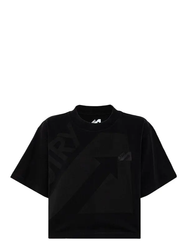 AUTRY Cropped Cotton Jersey T-shirt With Logo - Black