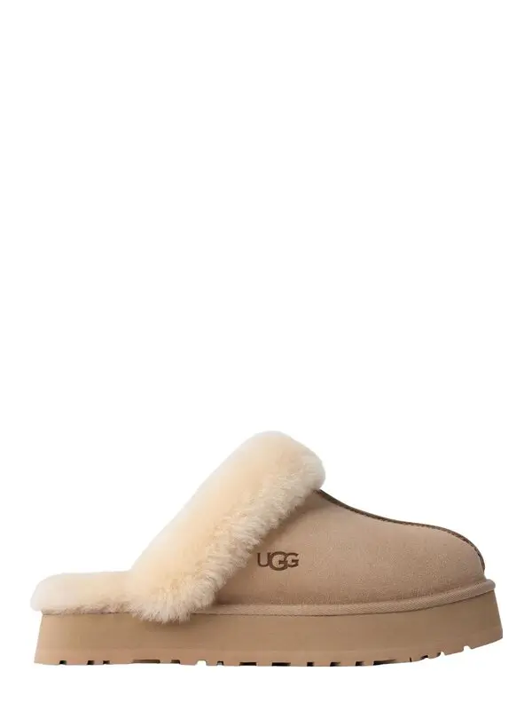 UGG Disquette Logo Embossed Platform Slippers - Sand