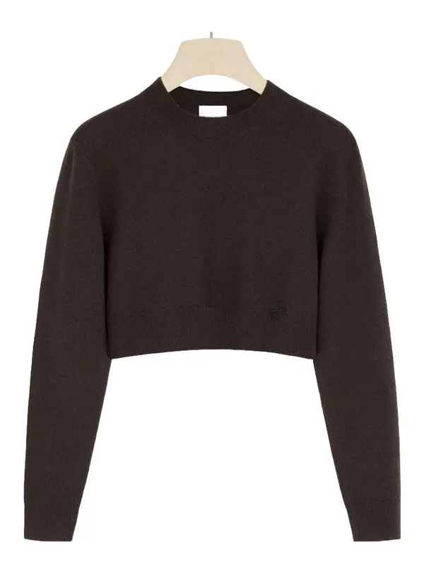 PATOU Cropped Knit Sweater With Embroidered Logo - Chocolate