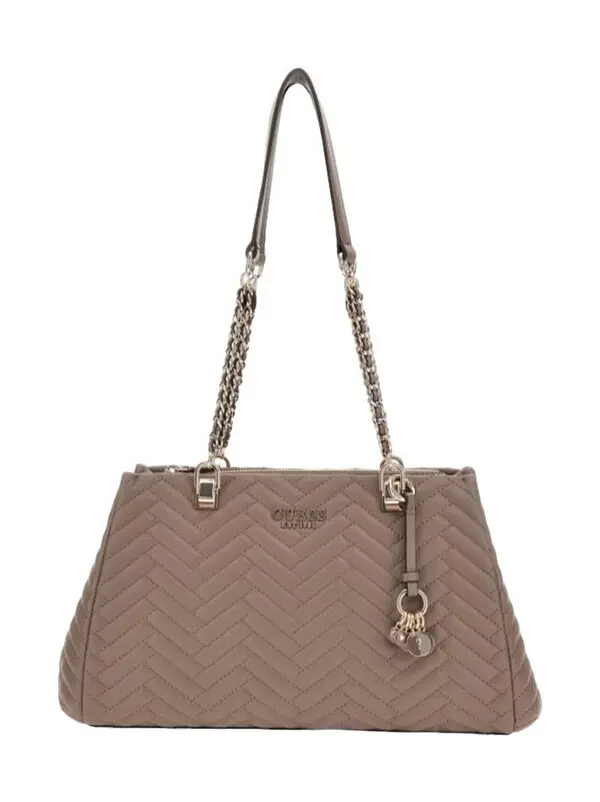Guess Quilted Tote Bag With Pale Gold Hardware - Brown