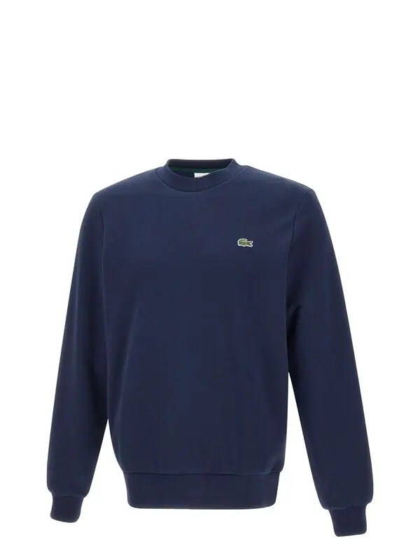 Lacoste Classic Fit Fleece Crewneck Sweatshirt With Crocodile Logo - Blue