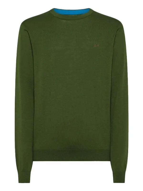 SUN 68 Elbow Patch Crew Knitted Sweater - Green