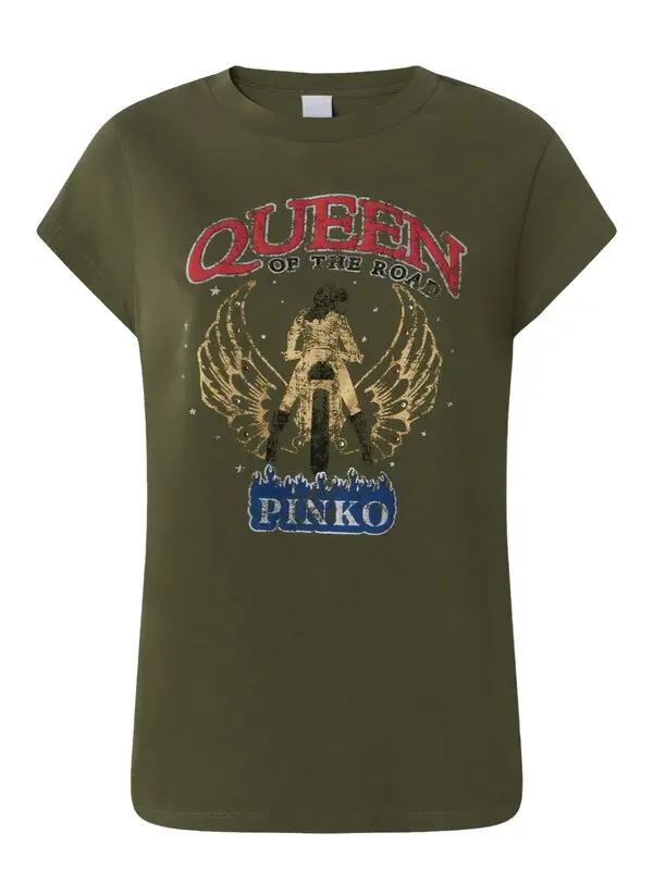 Pinko Queen Of The Road" Biker Print T-shirt - Green