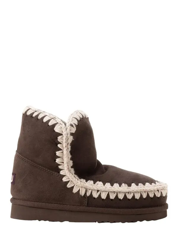 Mou Hand-made Spliced Suede Sheepskin Ankle Boots - Brown