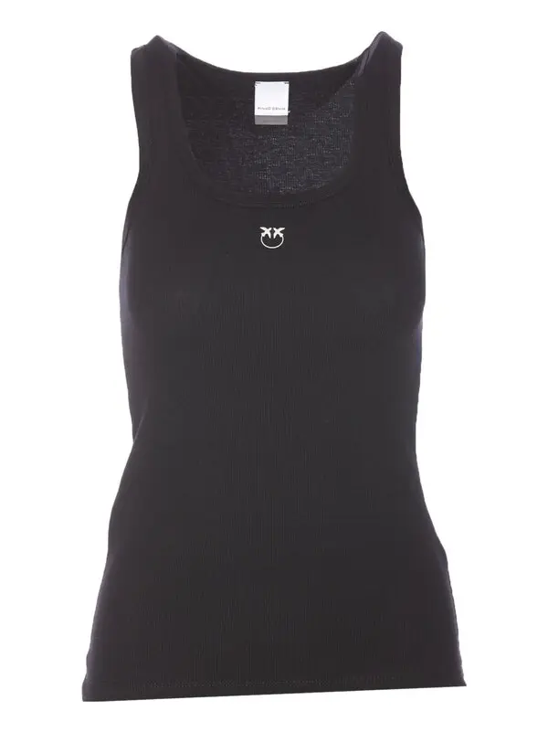 Pinko Logo Detailed Ribbed Tank Top - Black