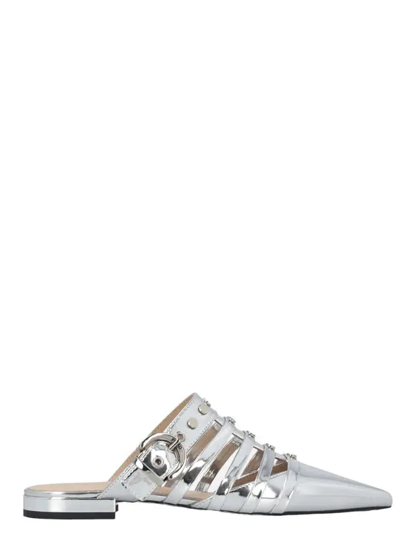 Pinko Leather Mules With Studs And Buckle - Gray