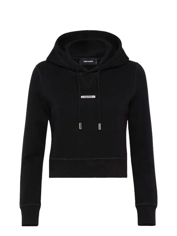 Dsquared2 Logo Patch Drawstring Hoodie - Black