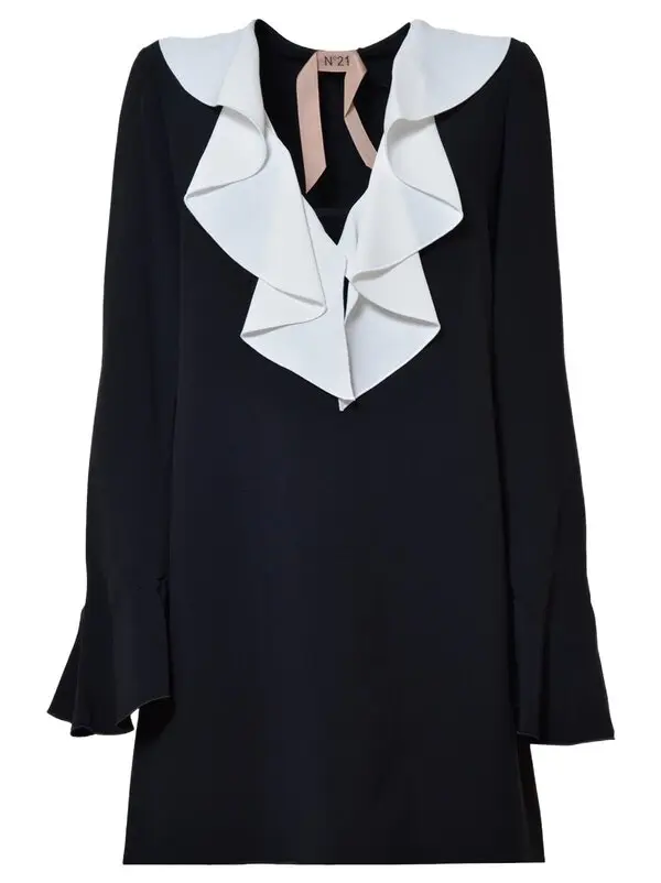 N.21 Long Sleeve Ruffled Dress - Black