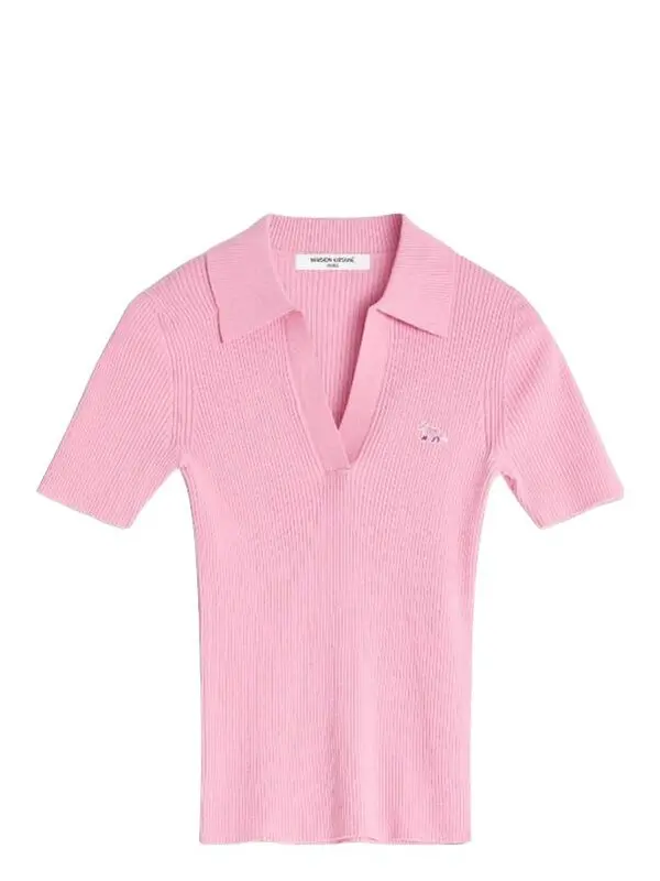 Maison Kitsuné Fitted Ribbed Polo Shirt With Baby Fox Patch - Fraise