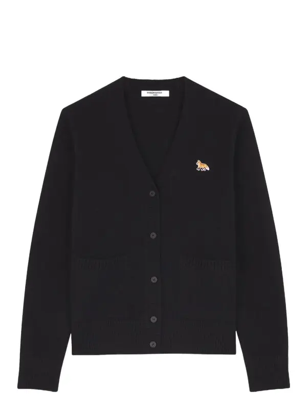 Maison Kitsuné V-neck Cardigan With Baby Fox Patch - Black