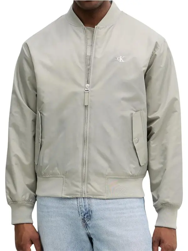 Calvin Klein Long Sleeve Bomber Jacket With Embroidered Logo - Gray