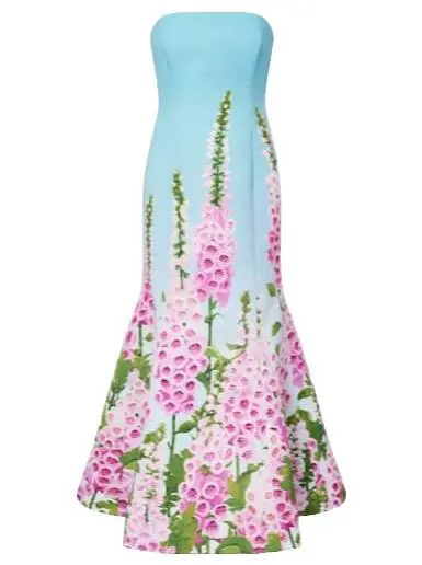Oscar De La Renta Strapless Floral Print Gown - Multicolor