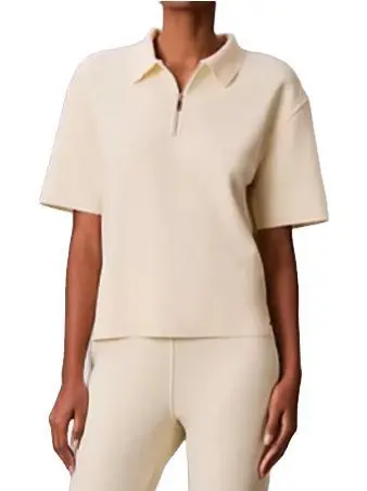 Calvin Klein Half Zip Polo T-shirt With Logo Plaque - Nude