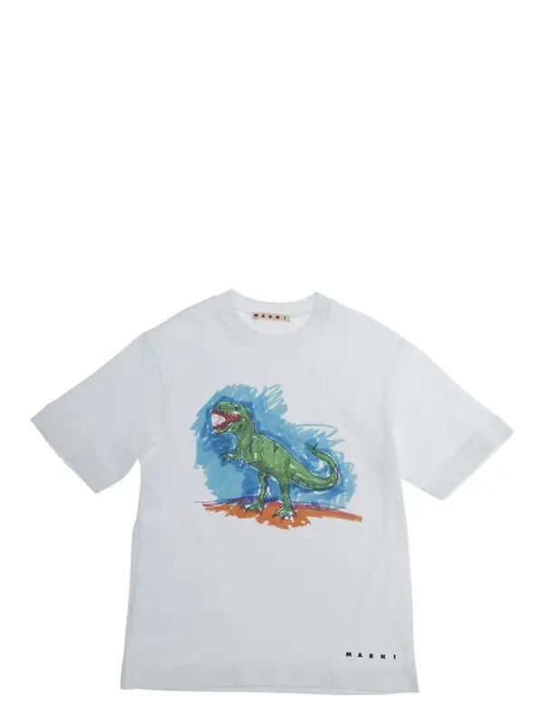 Marni Crewneck T-shirt With Dinosaur Graphic - White
