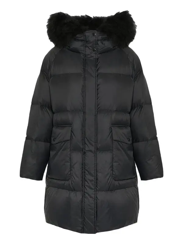 YVES SALOMON Hooded Shearling Down Jacket - Black