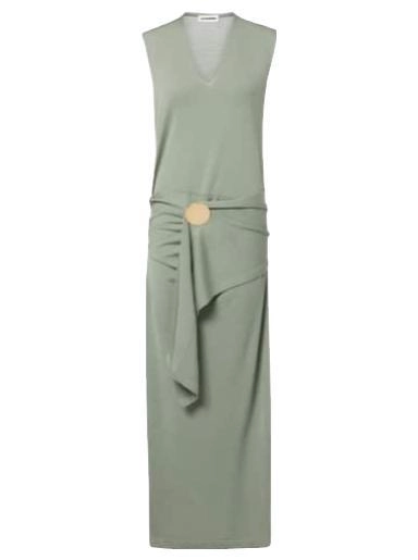 JIL SANDER Virgin Wool Maxi Dress With V-neck - Gray