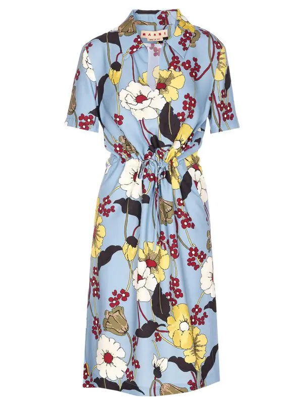 Marni Floral Print Short Sleeve Midi Dress - Blue