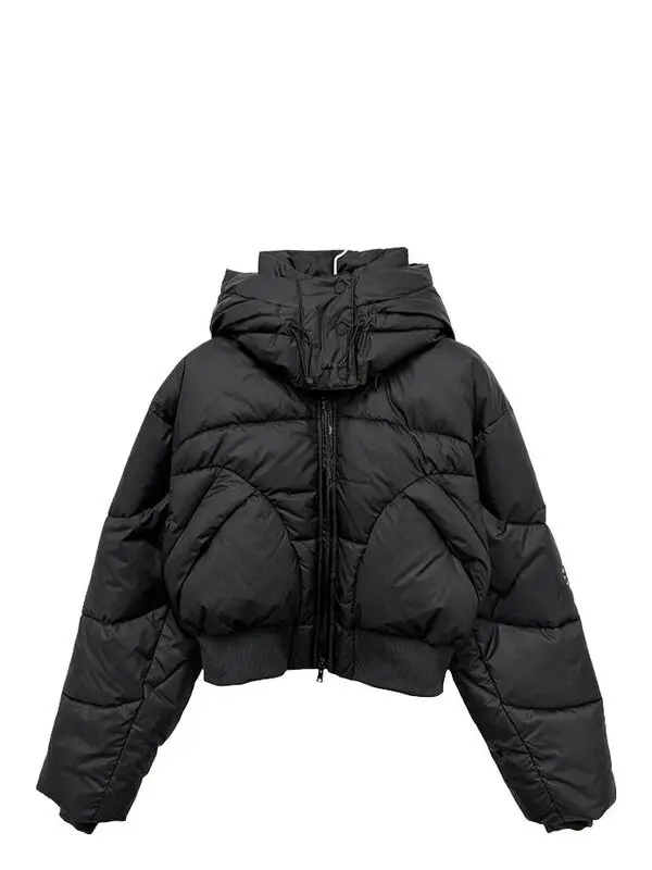 Adidas By Stella Mccartney Cropped Quilted Hooded Jacket - Black