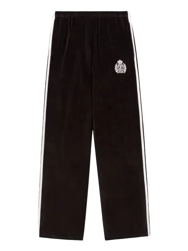 SPORTY  RICH Sporty & Rich Velour Sweatpant With Embroidered Logo And Contrast Stripes - Black