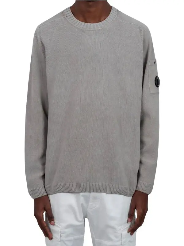 C.P. COMPANY Logo Crew Neck Knit Sweater - Gray