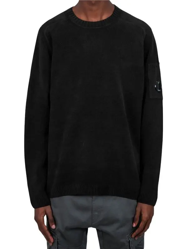 C.P. COMPANY Logo Crew Neck Knit Sweater - Black