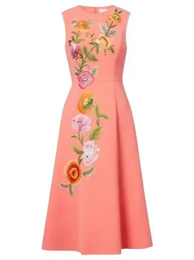Carolina Herrera Embroidered Floral Midi Dress - Pink