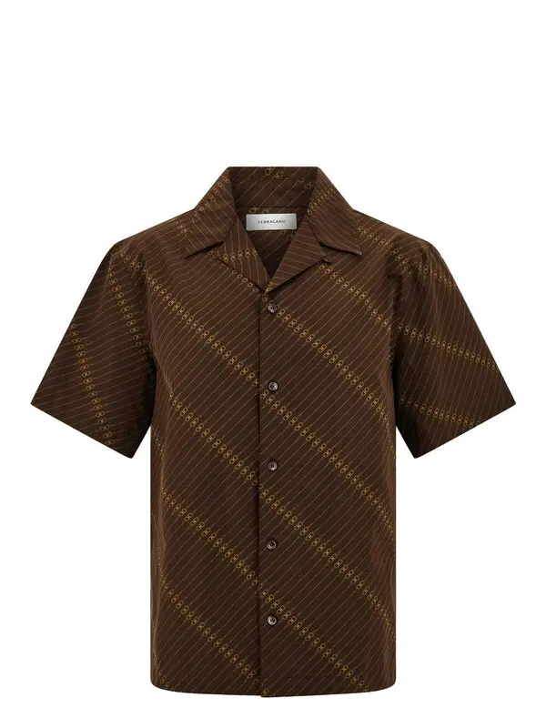 FERRAGAMO Short Sleeve Bowling Shirt - Brown