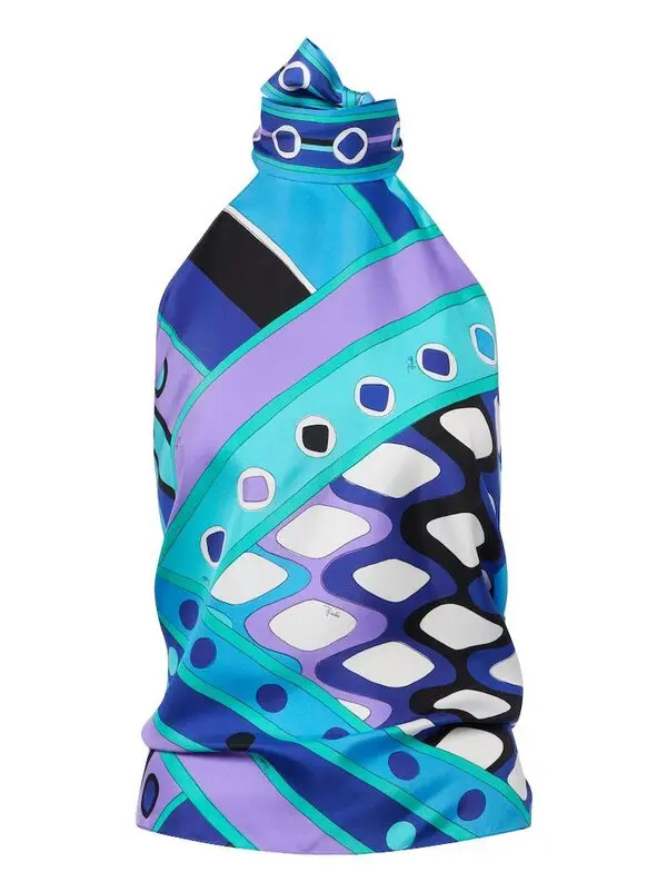 Emilio Pucci Halterneck Silk Twill Top - Blue