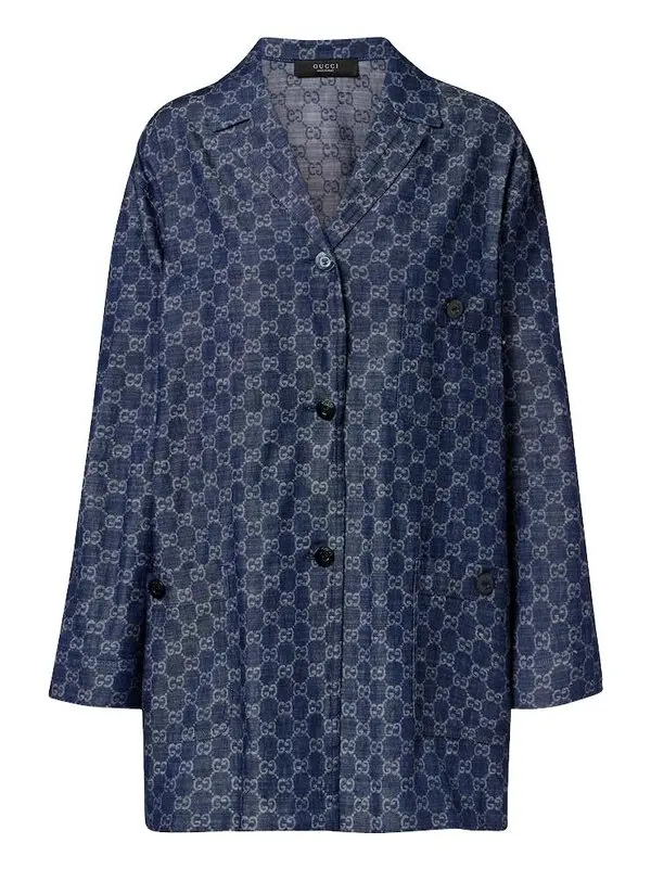 Gucci Gg Jacquard Denim Shirt - Blue