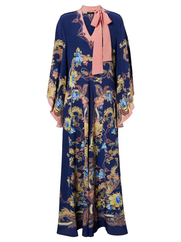 Etro Paisley Tie-neck Silk Maxi Dress - Blue