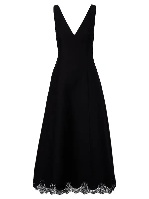 Valentino Garavani Crepe Couture Lace-trimmed Midi Dress - Black