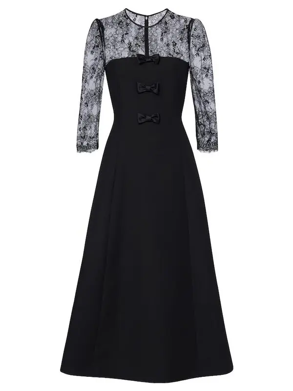 Valentino Garavani Crepe Couture Lace-trimmed Midi Dress - Black