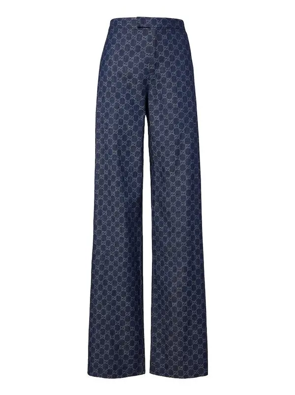Gucci Gg Jacquard Wide-leg Jeans - Blue