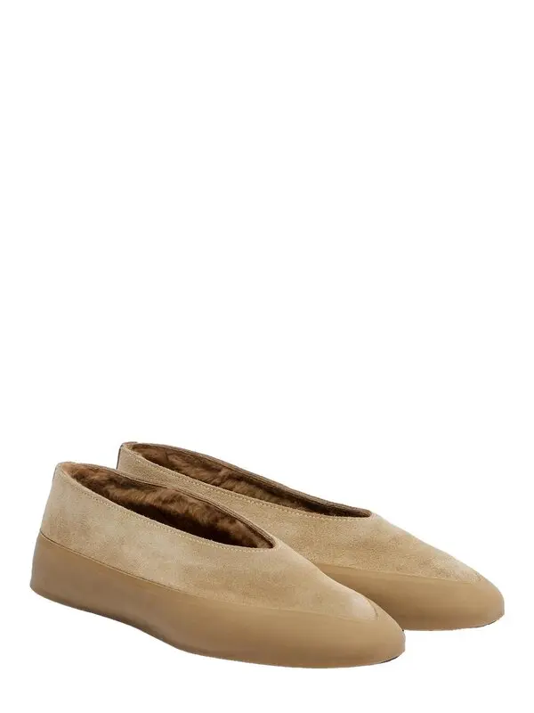 Le Monde Beryl Shearling-lined Suede Ballet Flats - Beige
