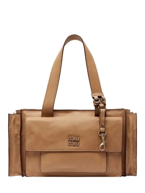 Miu Miu Utilitarian Leather Shoulder Bag - Beige