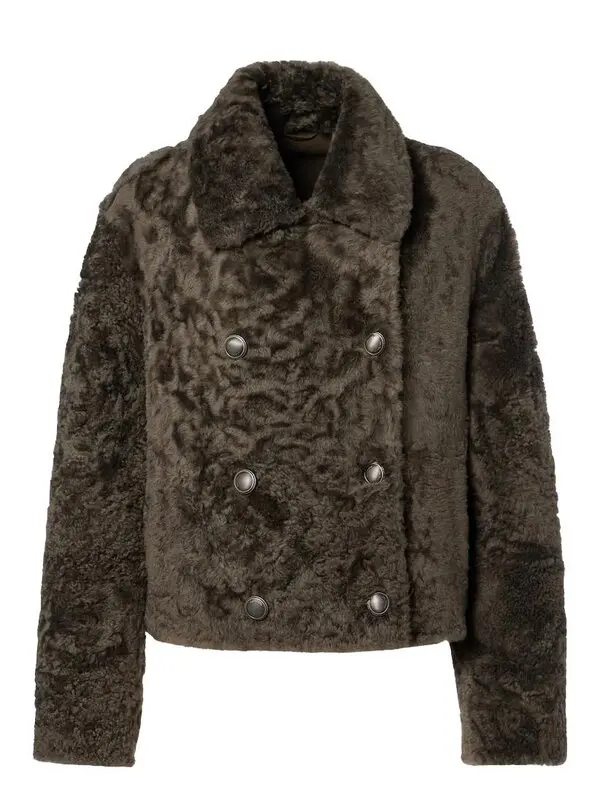 Brunello Cucinelli Cropped Double-breasted Shearling Jacket - Green