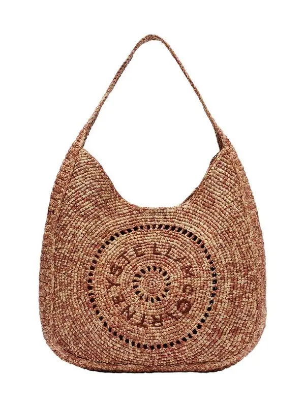 Stella McCartney Logo Raffia Shoulder Bag - Beige