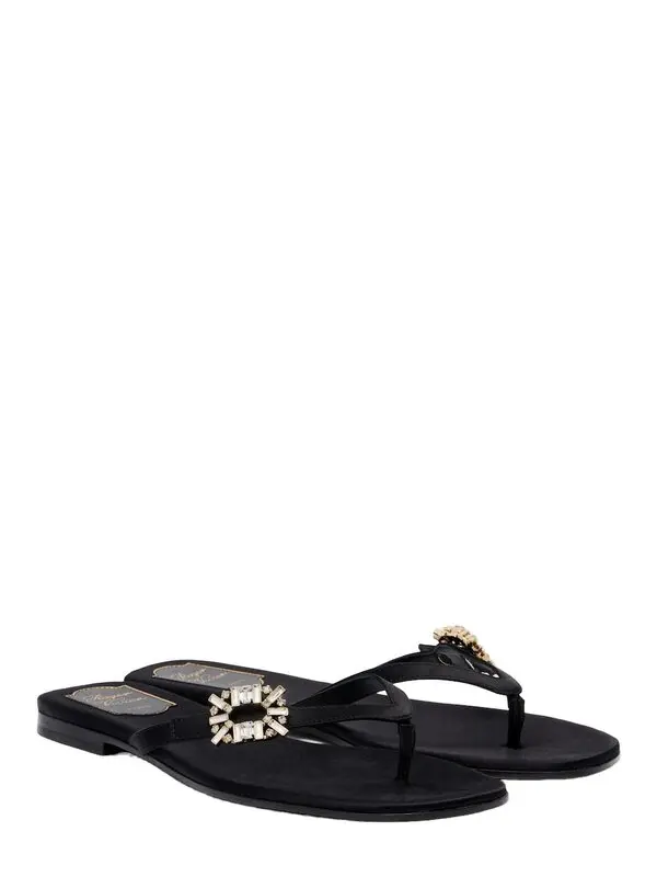 ROGER VIVIER Embellished Satin Thong Sandals - Black