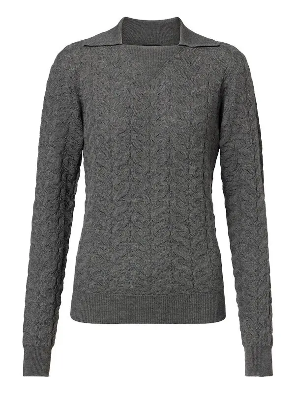 Etro Cable-knit Wool Polo Sweater - Grey