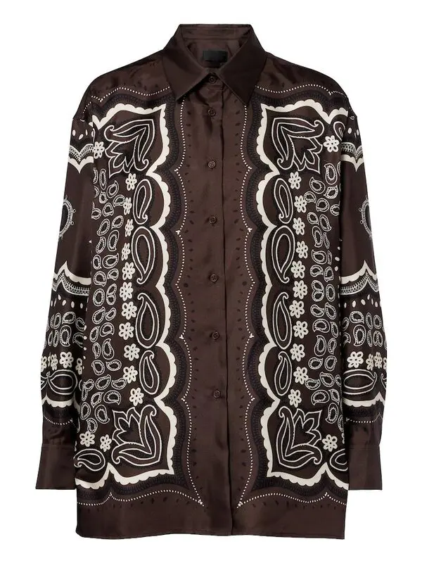 NILI LOTAN Alfie Printed Silk Twill Shirt - Brown