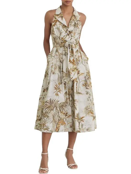 REISS Tate Safari Print Midi Dress - Neutral